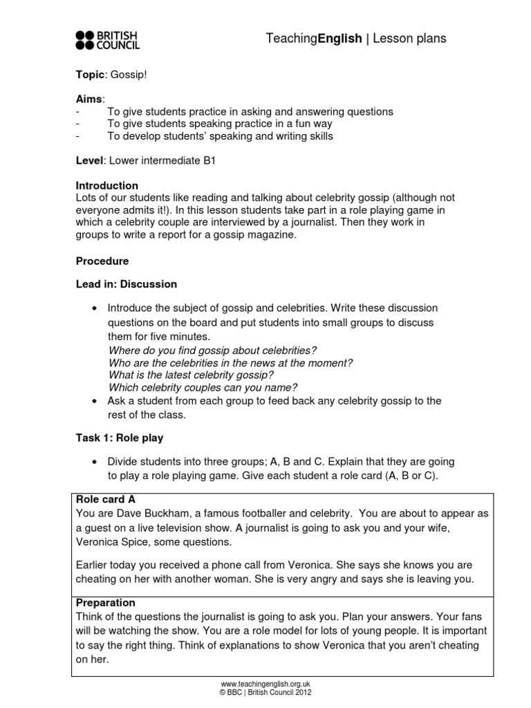 Gossip Lesson Plan | PDF | Celebrity | Lesson Plan