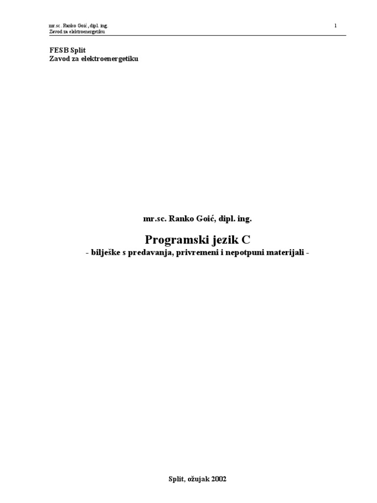 C Programski Jezik-Ranko Goić | PDF