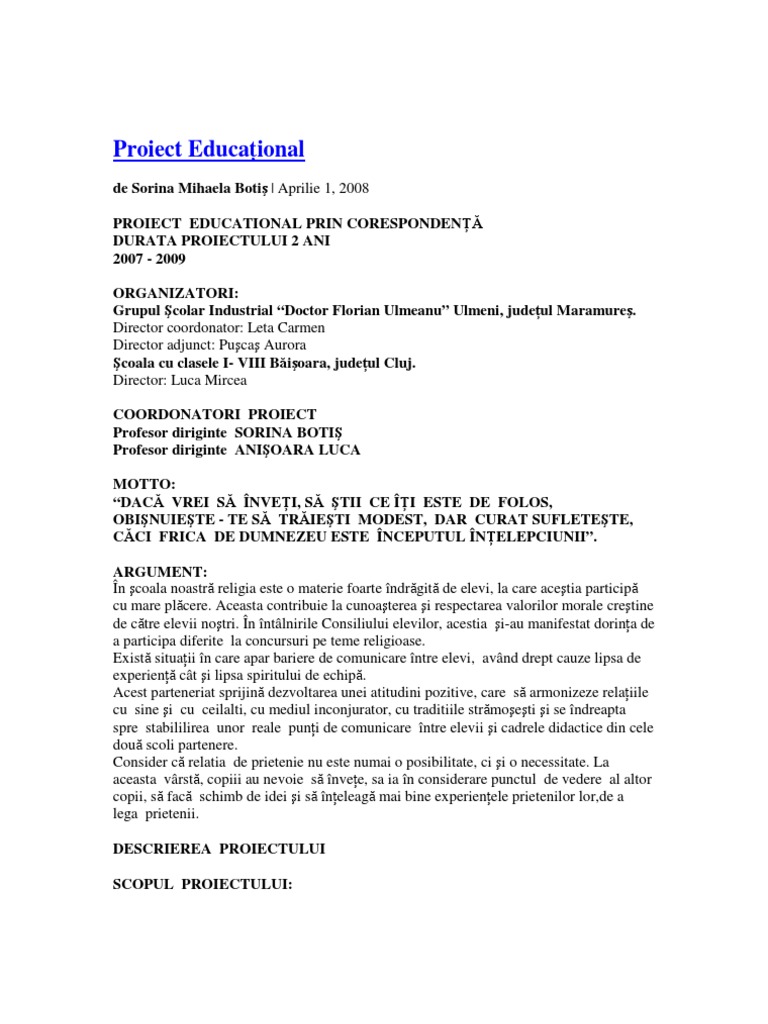 Proiect Educational | PDF