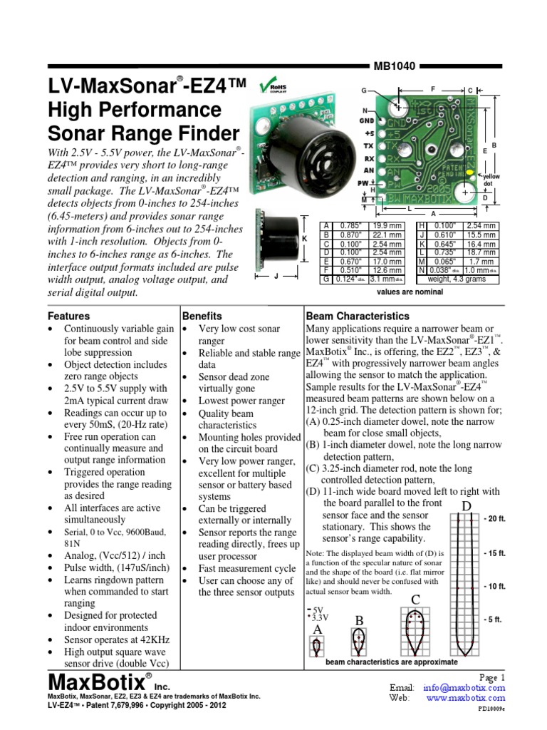 MaxBotix MB1040 Sonar Range Finder | PDF | Computers | Technology ...
