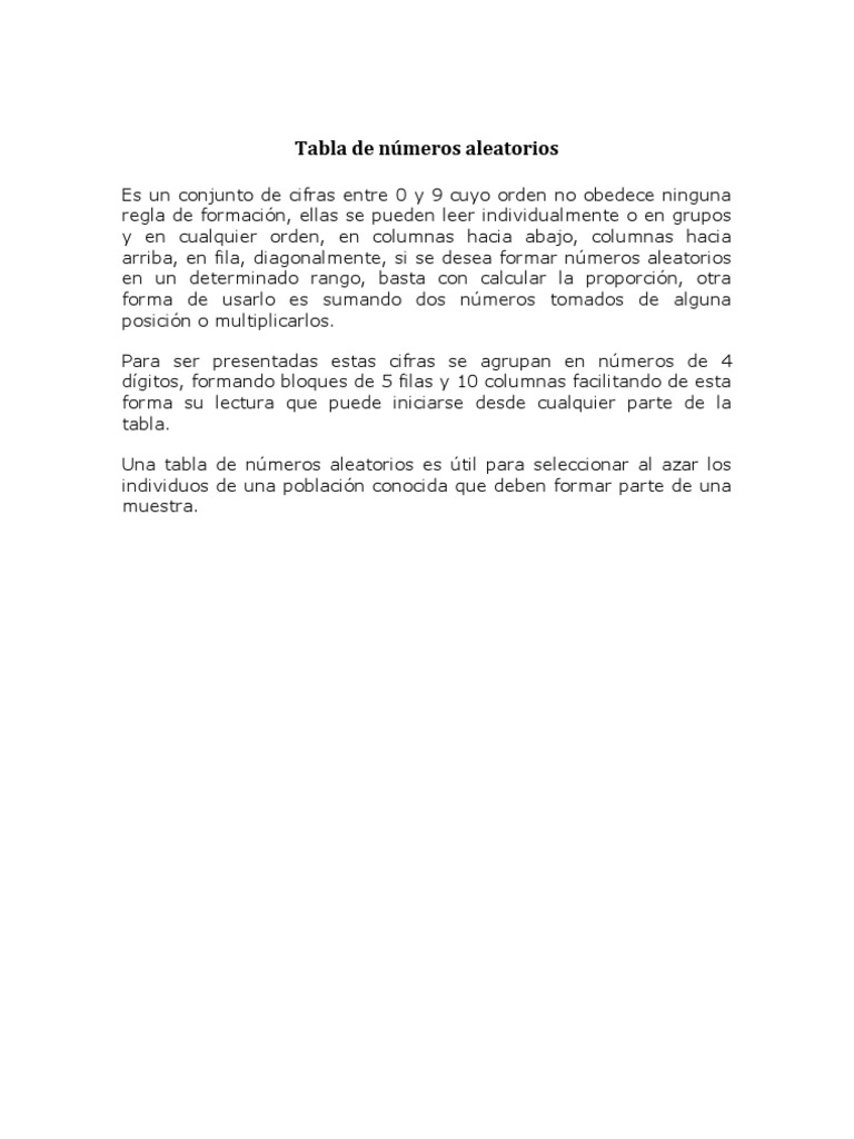 Tabla de Números Aleatorios | PDF