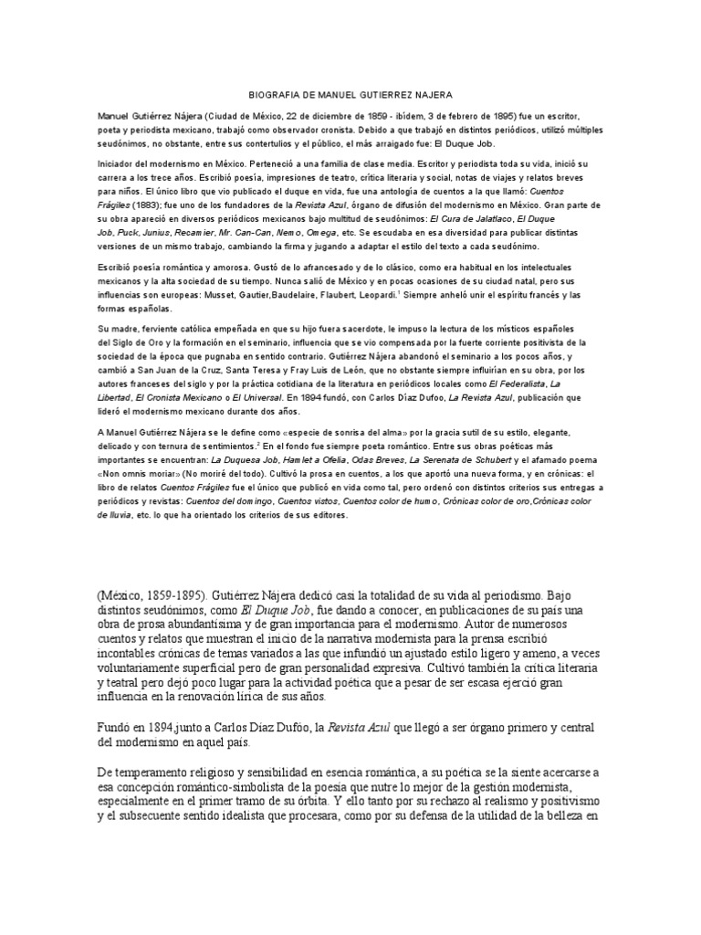 Biografia de Manuel Gutierrez Najera | PDF | Poesía