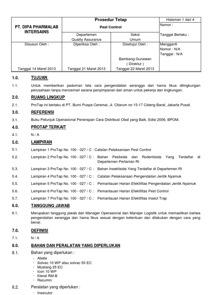 Prosedur Tetap Pest Control | PDF