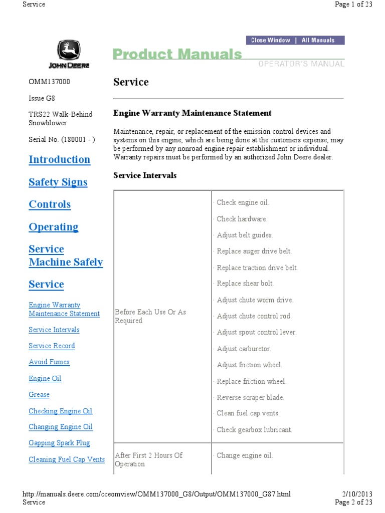 Deere - trs22 UserManual | PDF | Belt (Mechanical) | Gasoline
