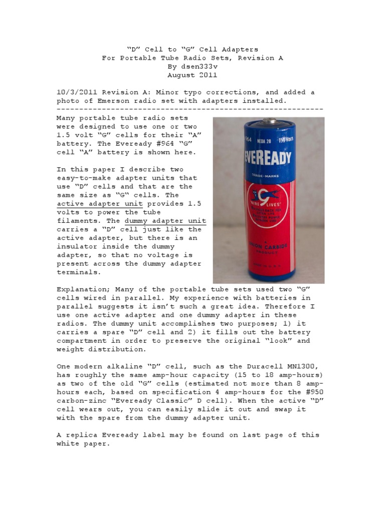 D Cell To G Cell Adapter RevA | PDF | Battery (Electricity) | Screw