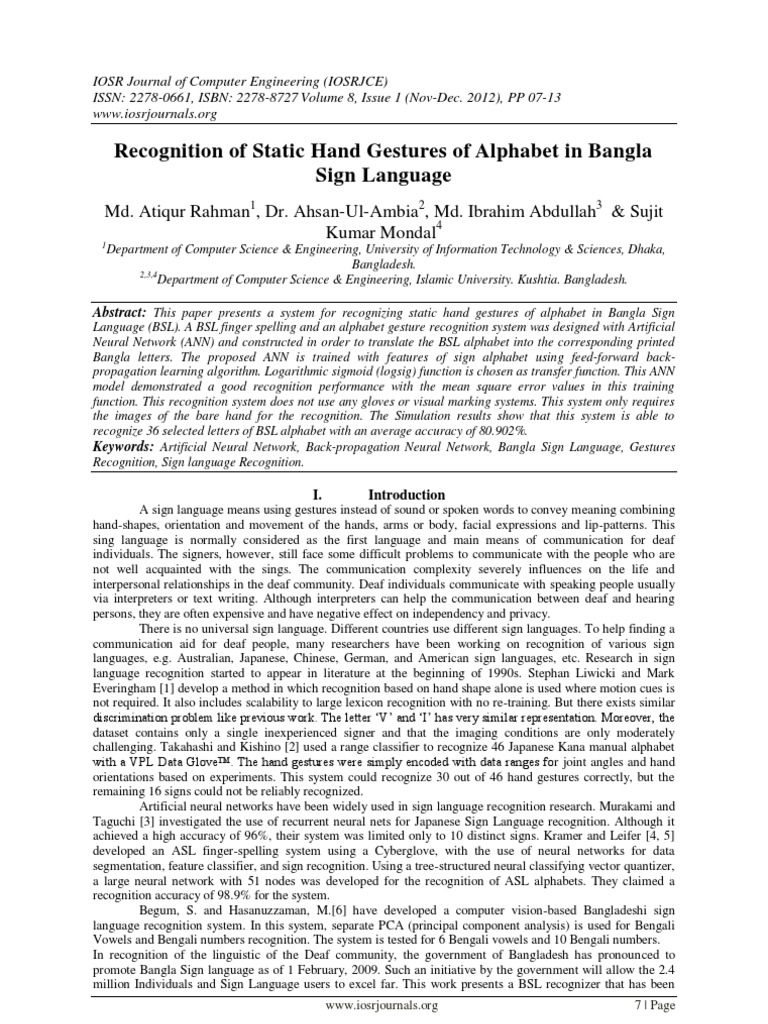 Recognition of Static Hand Gestures of Alphabet in Bangla Sign Language ...
