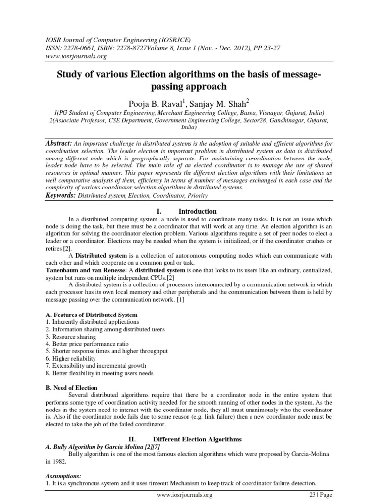 Study of Various Election Algorithms On The Basis of Message-Passing Approach | PDF ...