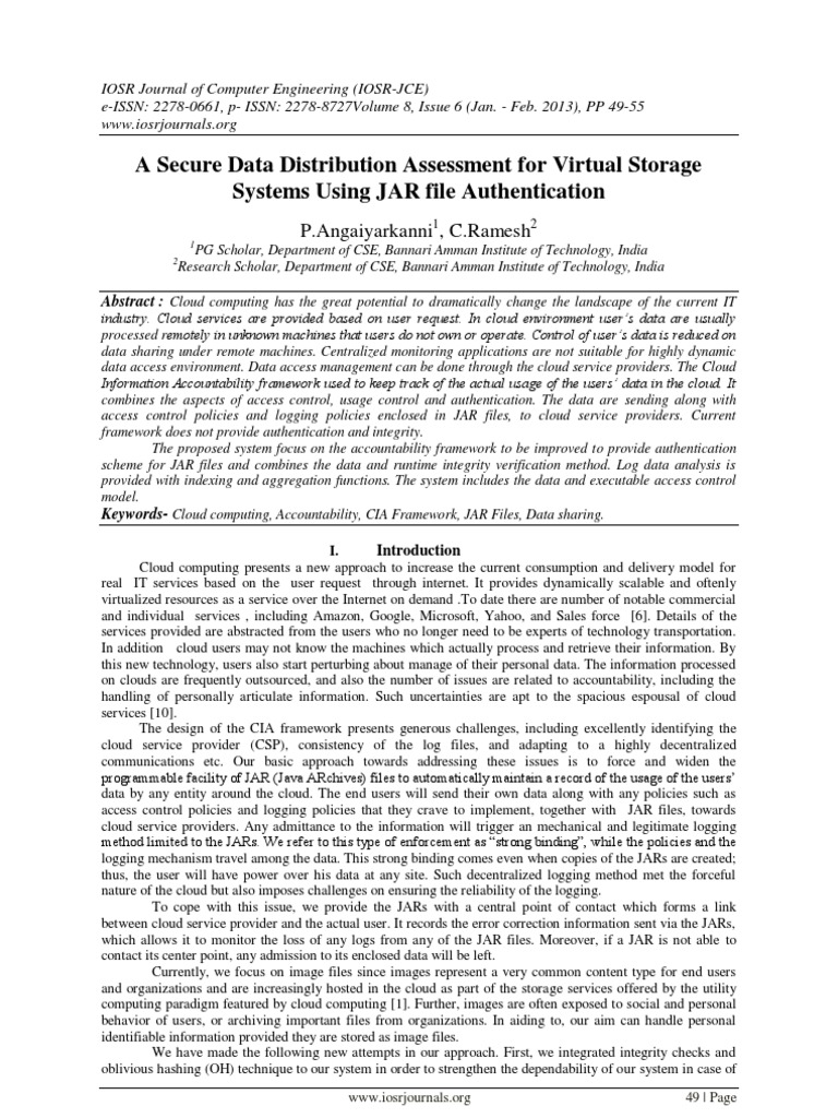 A Secure Data Distribution Assessment For Virtual Storage Systems Using JAR File Authentication ...