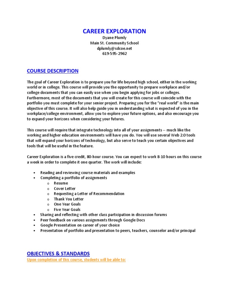 Career Exploration - Syllabus | PDF | Résumé | Internet