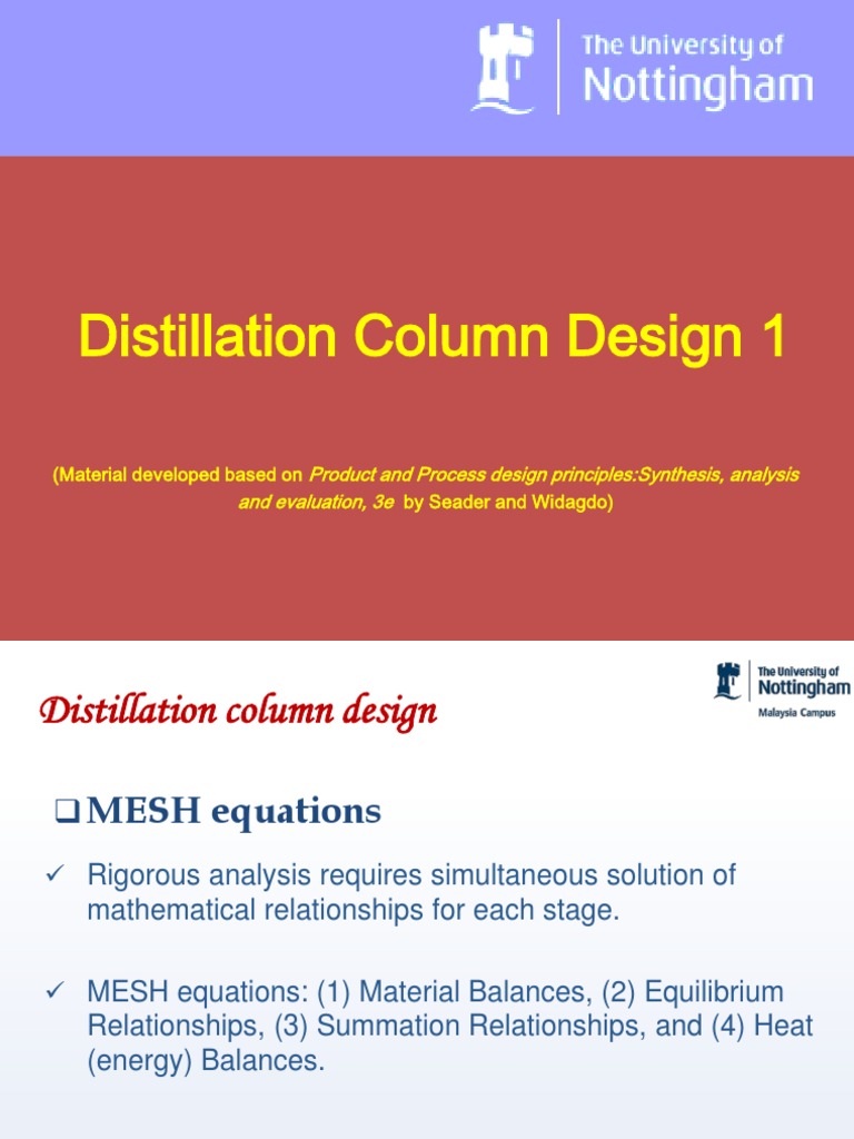 Distillation Column Design | PDF | Distillation | Separation Processes