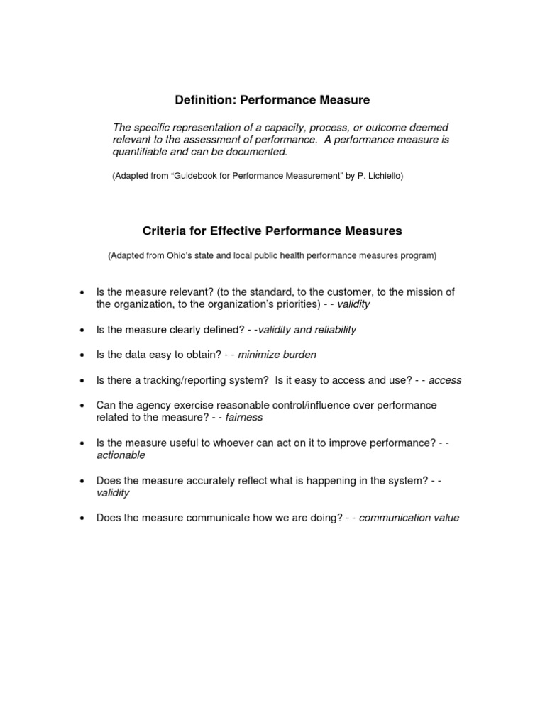 Effective Performance Measure Criteria | PDF