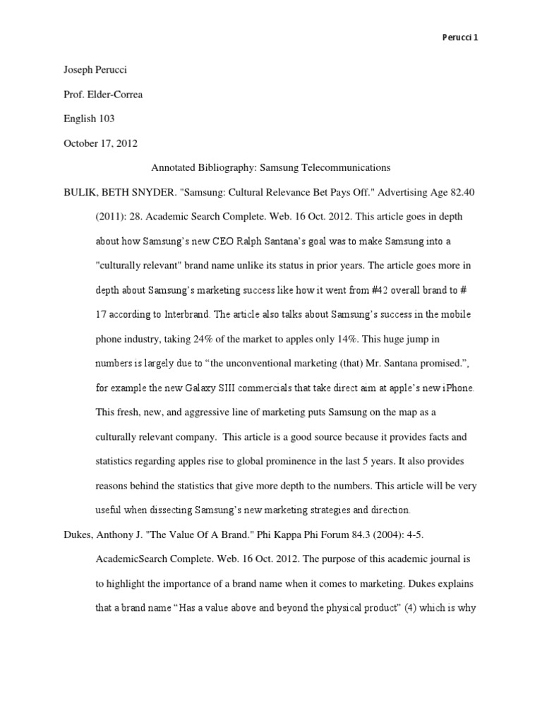 Annotated Bibliography Samsung | PDF | Advertising | Apple Inc.