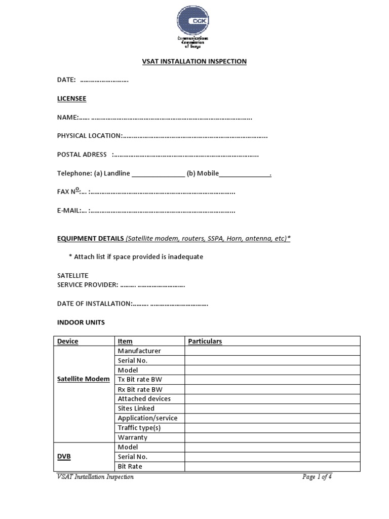 VSAT Installation Inspection Checklist | PDF | Very Small Aperture ...