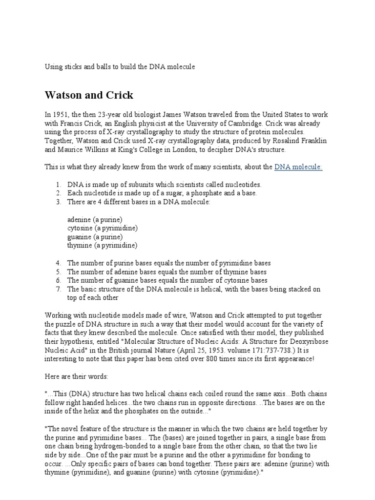DNA - Watson and Crick Describe Structure of DNA | PDF