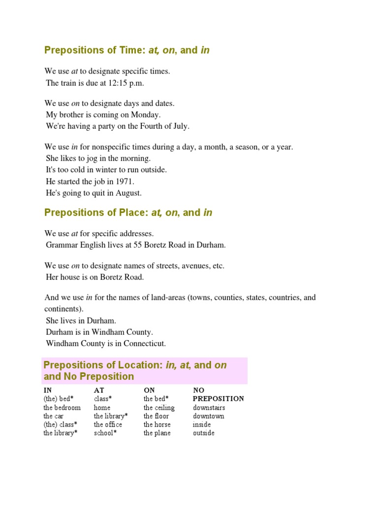 Prepositions of Time | PDF | Preposition And Postposition | Leisure