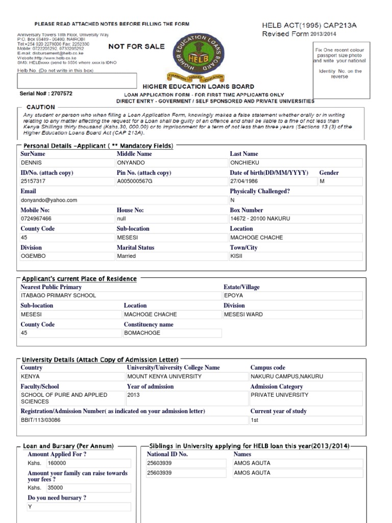 Helb Dennis | Student Loan | Loans