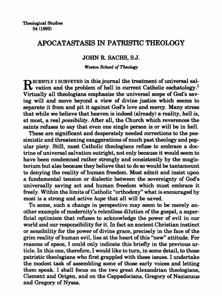 Apocatastasis in Patristic Theology | PDF | Origen | Sin