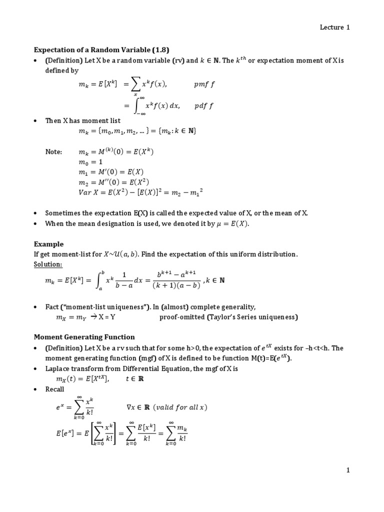 Lecture 1 - Mathematical Statistics | PDF | Summation | Expected Value