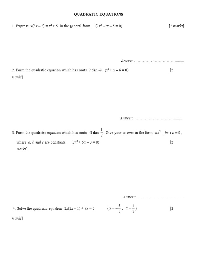 Solving Quadratic Equations and Exploring Relationships Between Roots ...