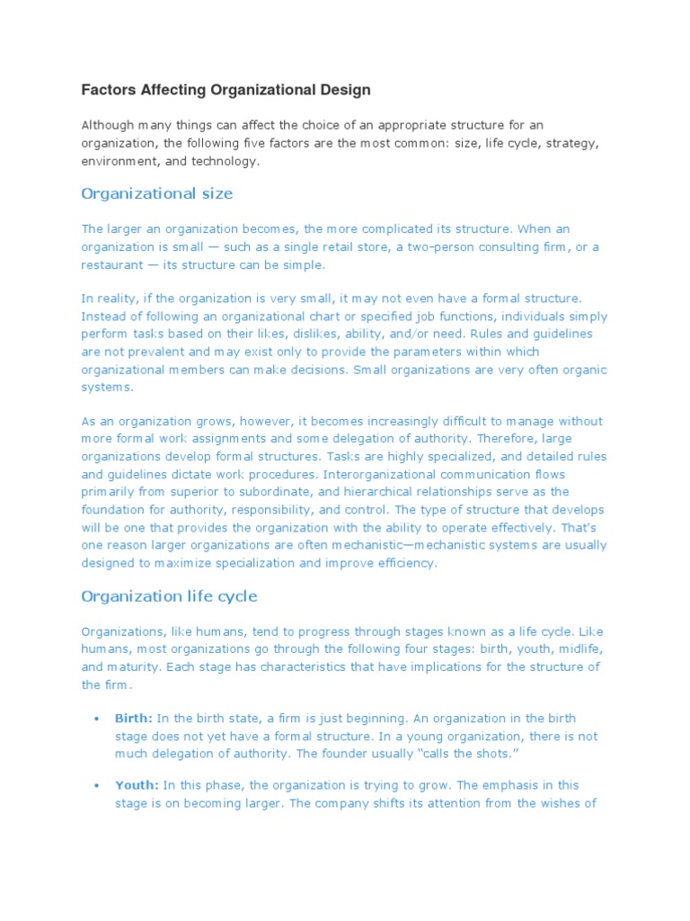 Key Factors in Organizational Design | PDF | Organizational Structure ...
