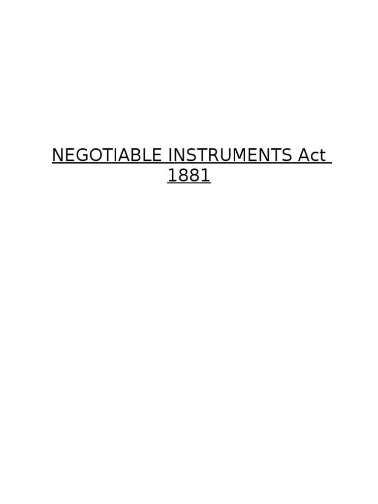 Negotiable Instruments Act 1881 | PDF | Negotiable Instrument | Cheque