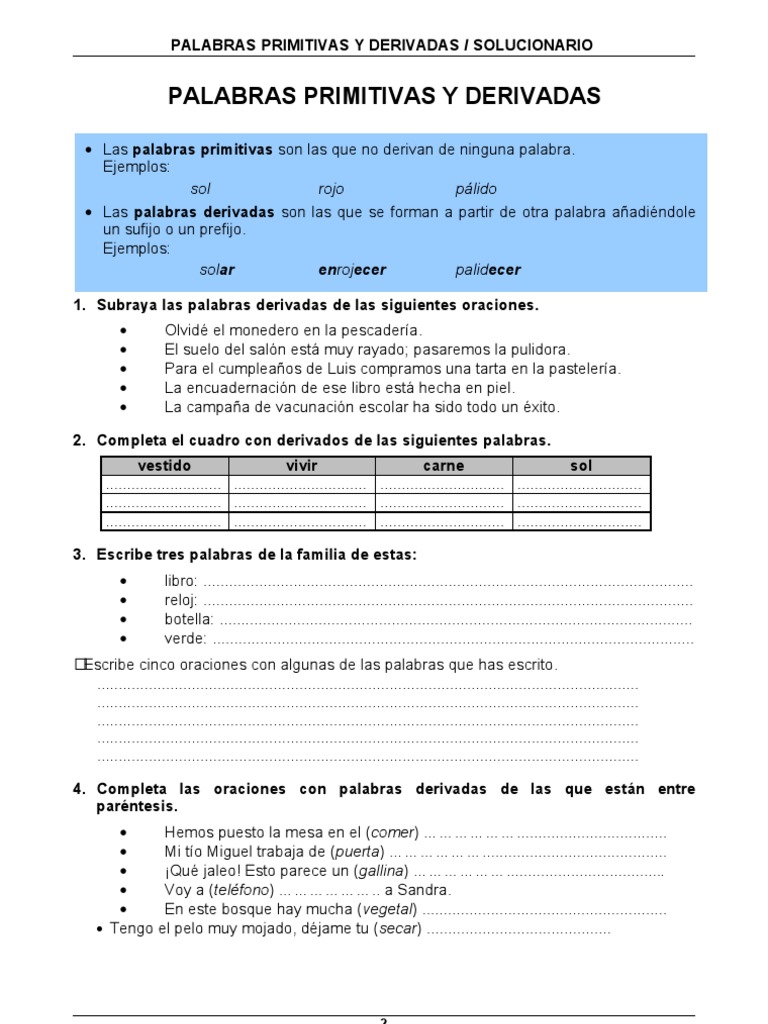 Palabras Primitivas y Derivadas