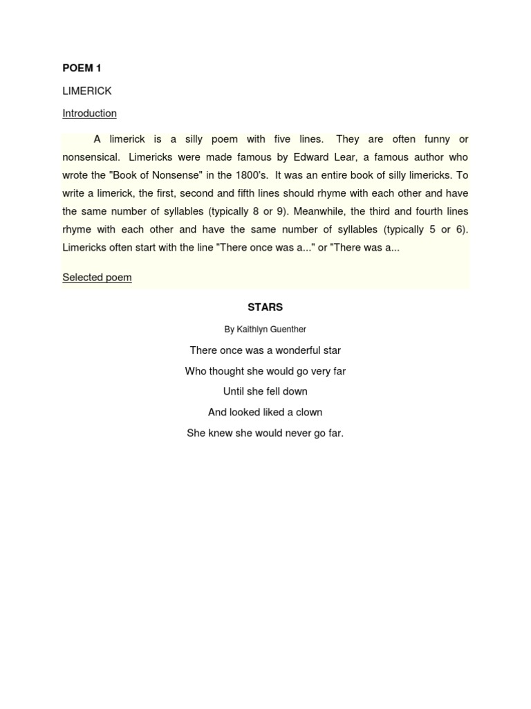 Lga Portfolio (Language Arts) | PDF | Limerick (Poetry ...