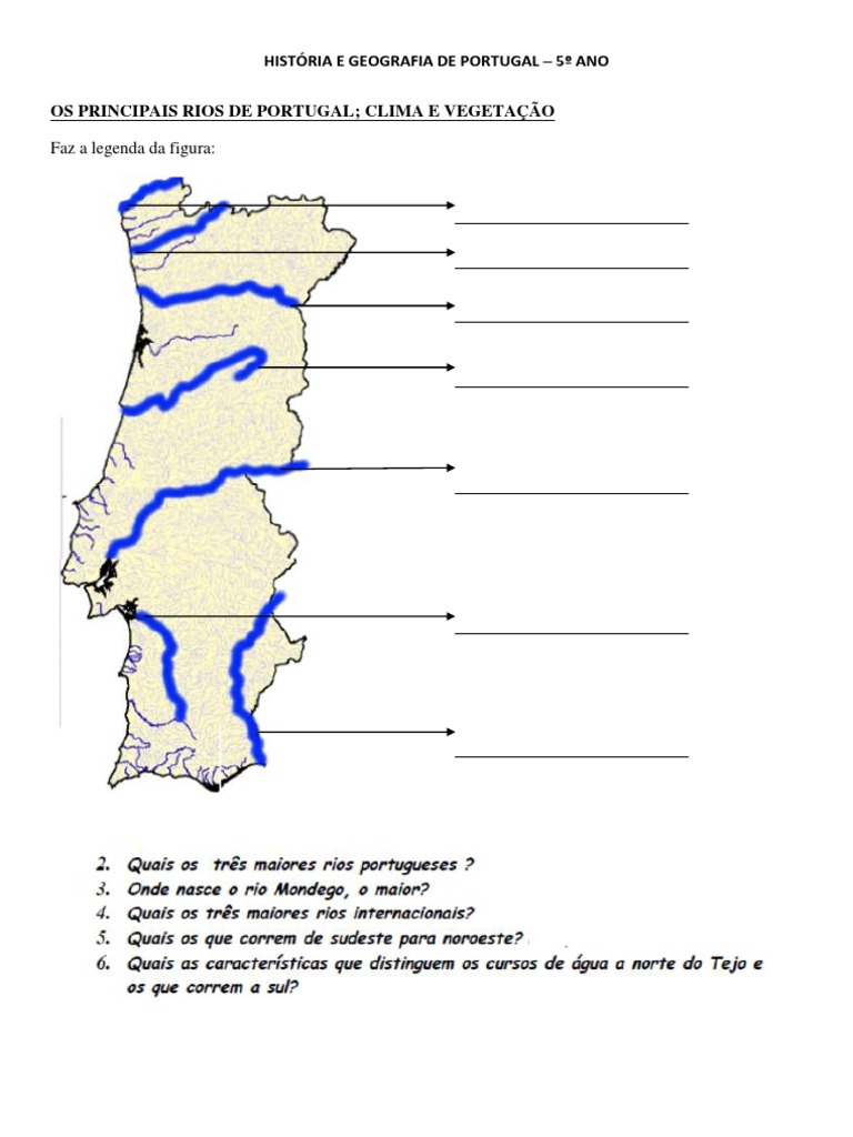 Teste HGP 5º Ano Clima, Rios, Portugal no sec XIII