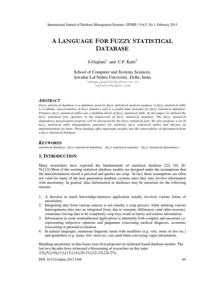 A Language For Fuzzy Statistical Database | PDF | Fuzzy Logic | Table (Database)