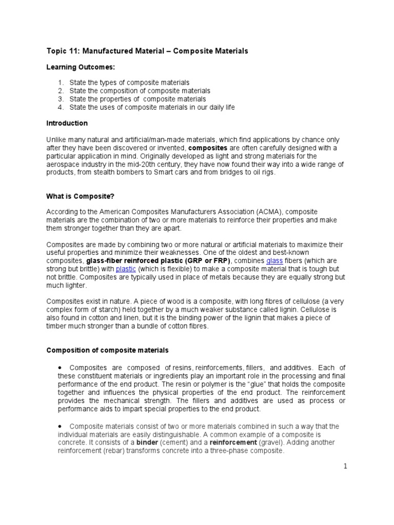 TOPIC 11 Composite Materials (Notes) | PDF | Glasses | Composite Material