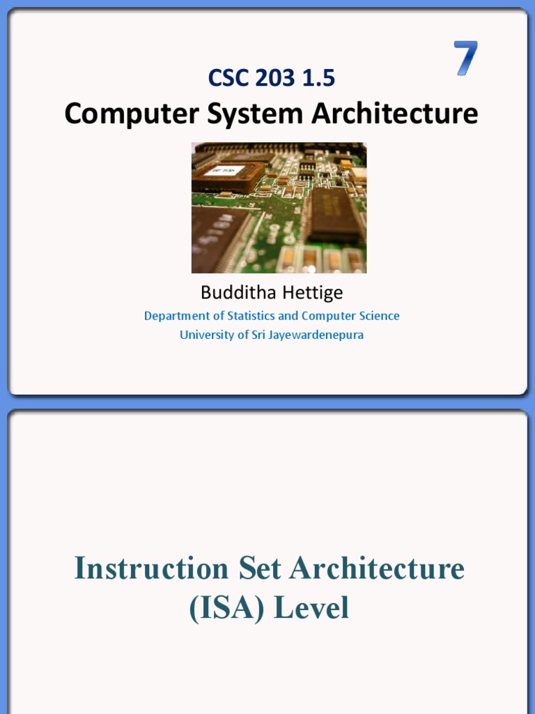 Instruction Set Architecture Instruction Set Computer Architecture