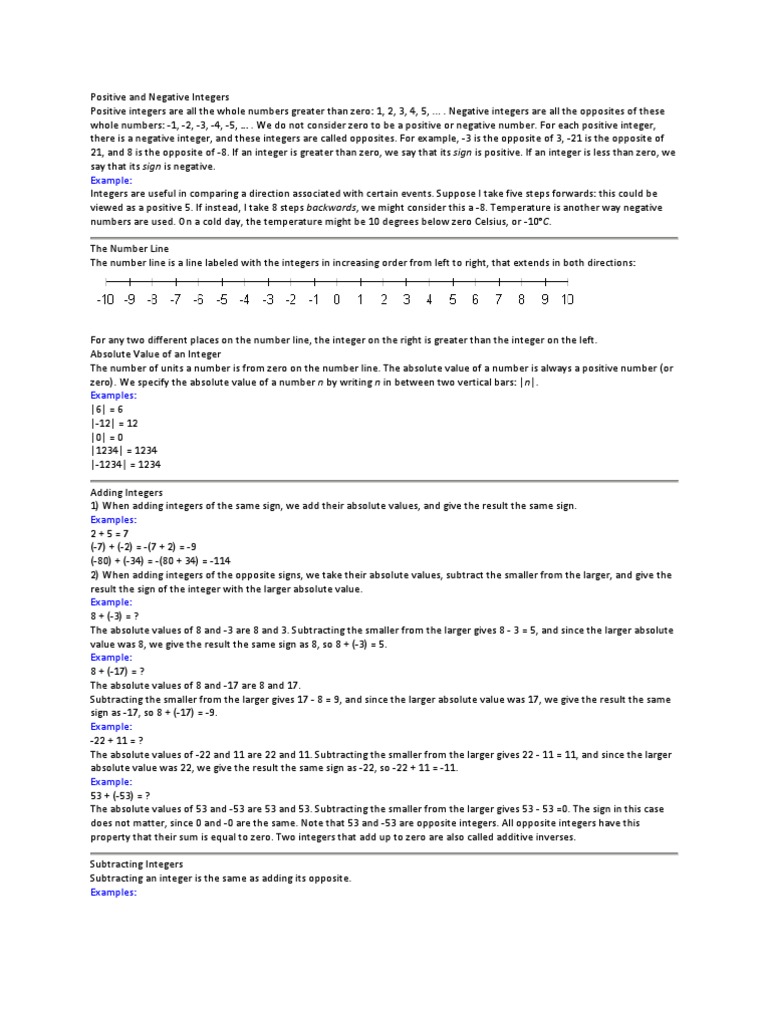 Understanding Positive and Negative Integers | PDF | Multiplication ...