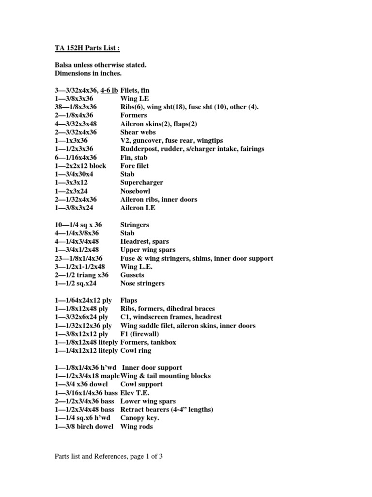 References and Parts List | PDF | Aerospace | Aircraft