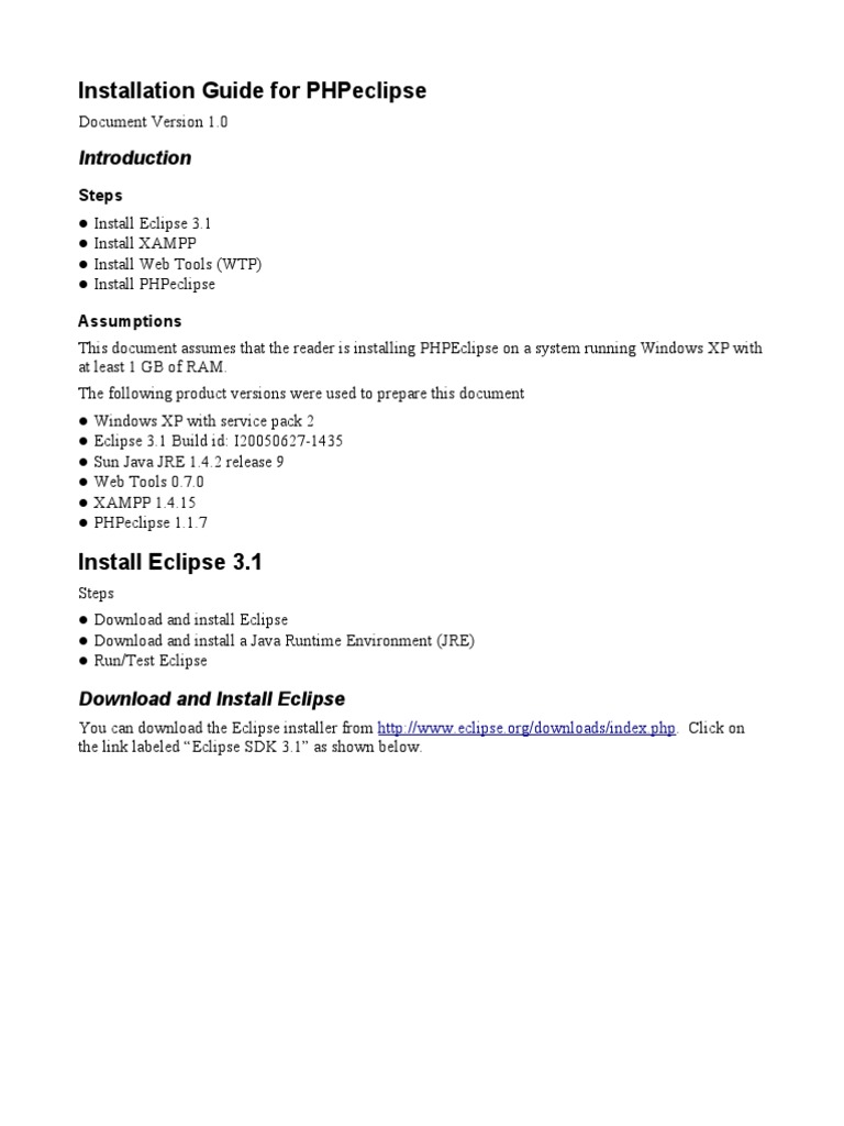 PHPeclipse Installation Guide for Windows | PDF | Eclipse (Software) | Java (Software Platform)