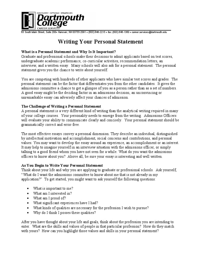 Writing Your Personal Statement Guide | PDF | University And College ...