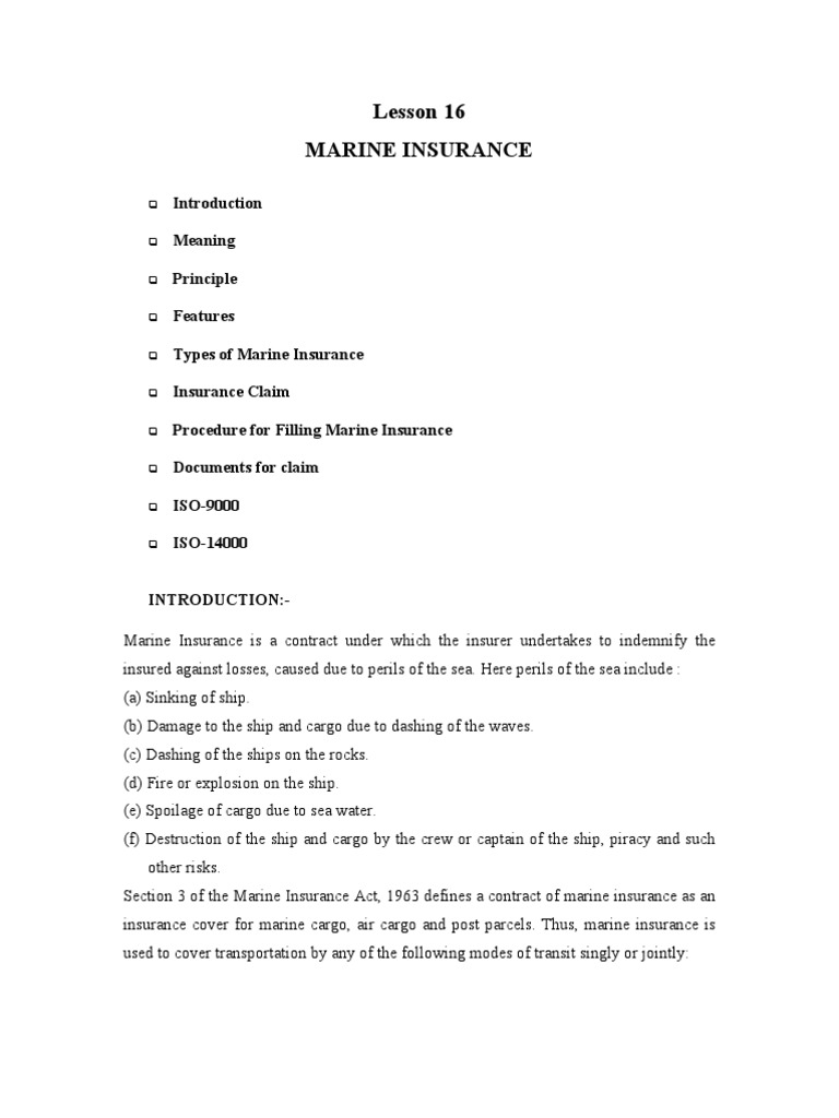 Marine Insurance | PDF | Insurance | Iso 9000