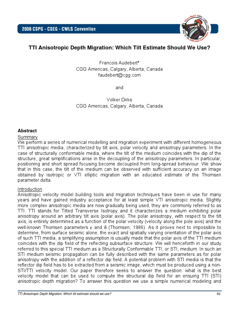 TTI Anisotropic Depth Migration: Which Tilt Estimate Should We Use ...