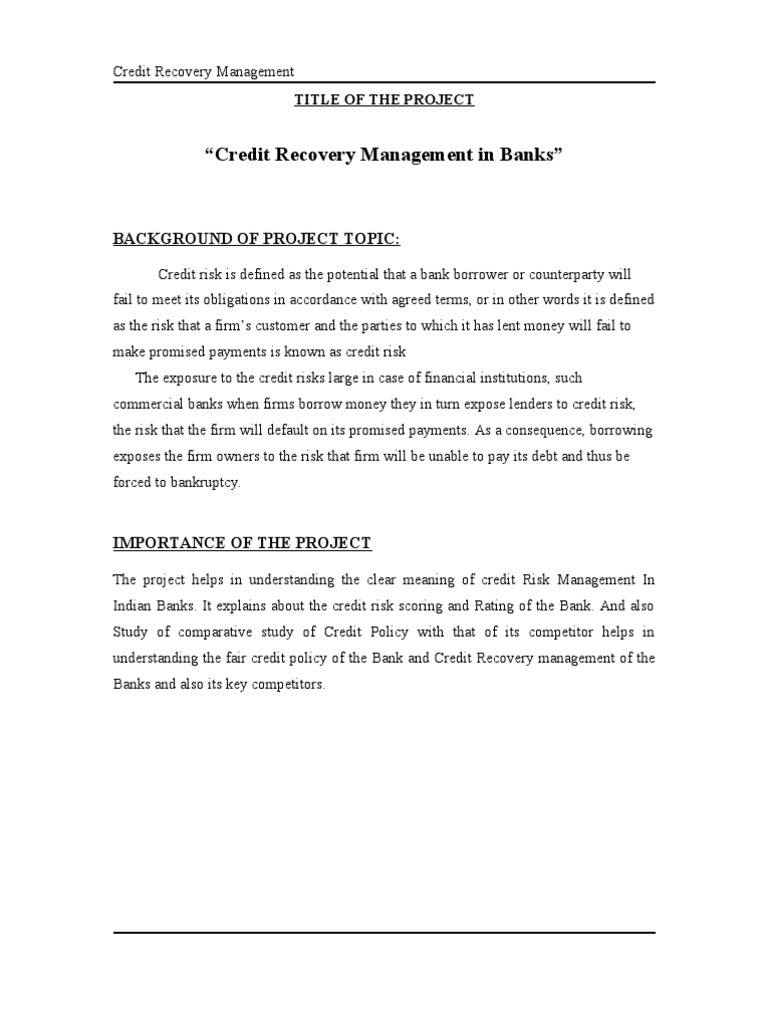 Credit Recovery Management in Banks | PDF | Credit (Finance) | Credit Risk