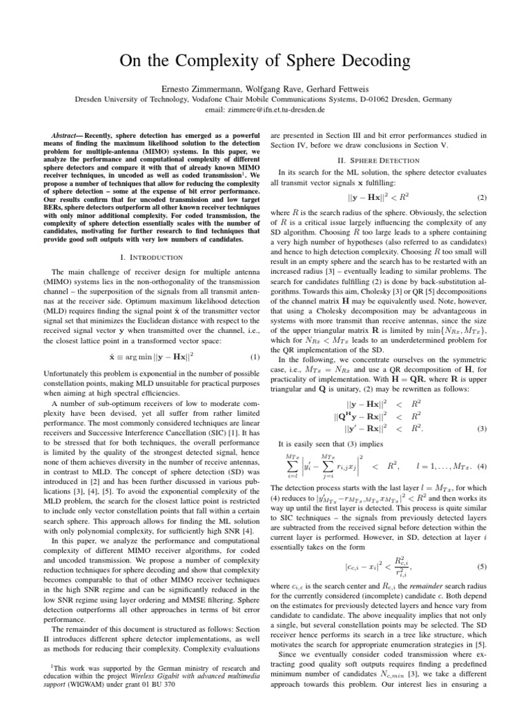 Sphere Decoding Complexity Analysis | PDF