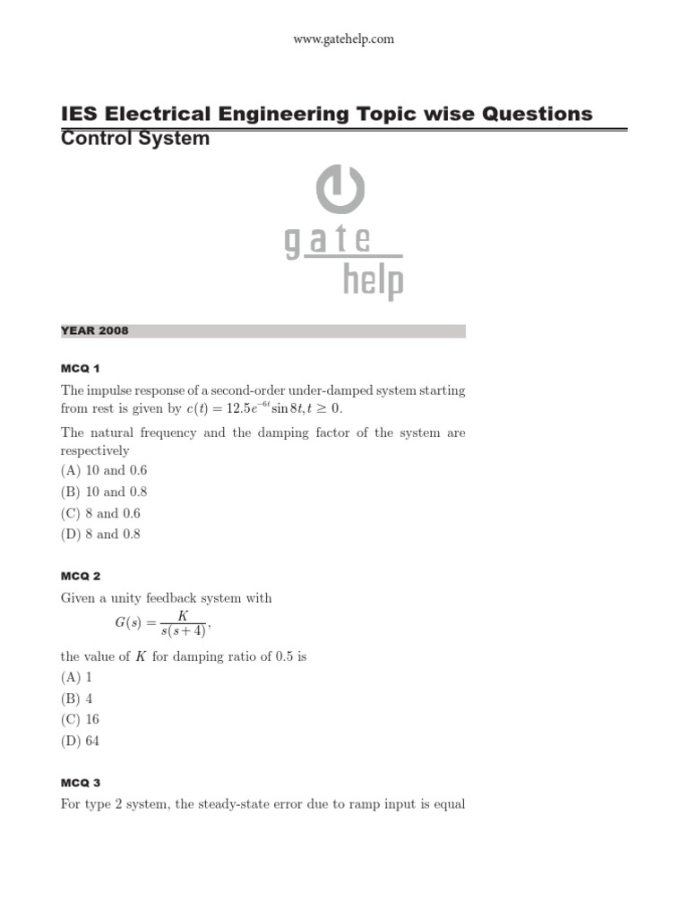 IES - Electrical Engineering - Control System | PDF | Control Theory ...