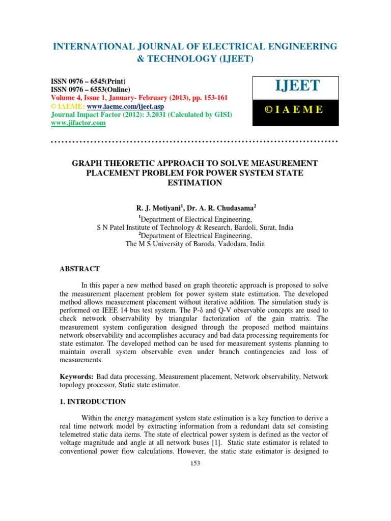 Graph Theoretic Approach To Solve Measurement Placement Problem For Power System | PDF | Errors ...