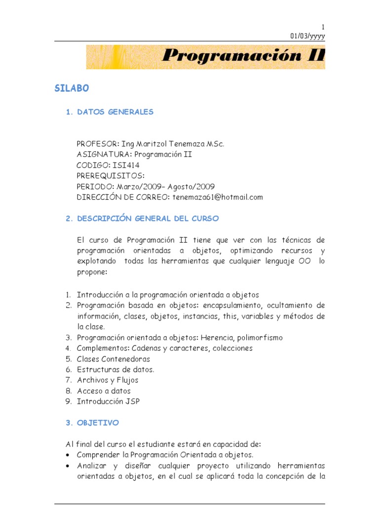 Silabo Actual Programación III | PDF | Herencia (Programación Orientada a Objetos) | Java ...