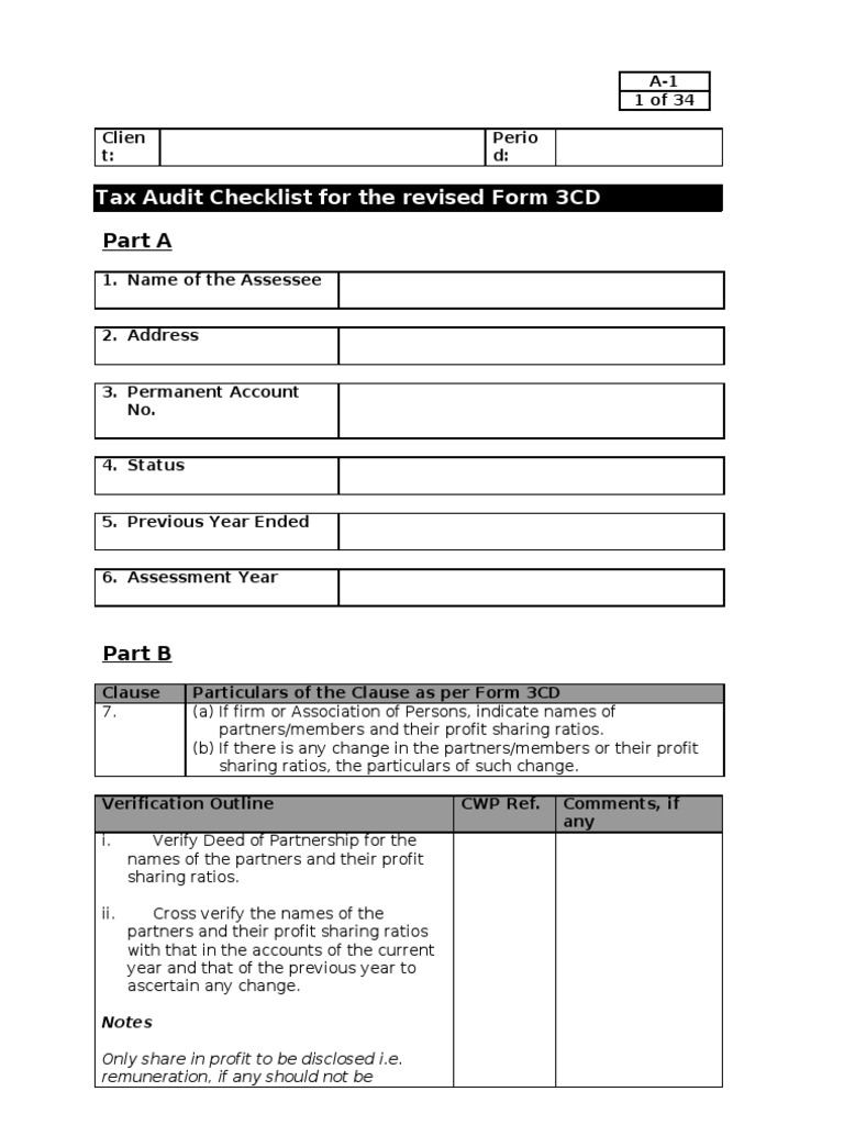 Tax Audit Checklist for Form 3CD | PDF | Cheque | Debits And Credits