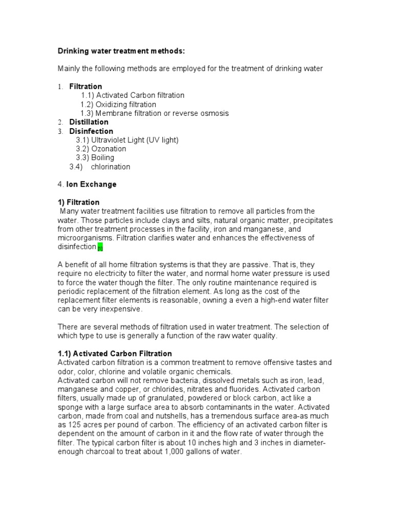 Drinking Water Treatment Methods | PDF | Ozone | Water Purification