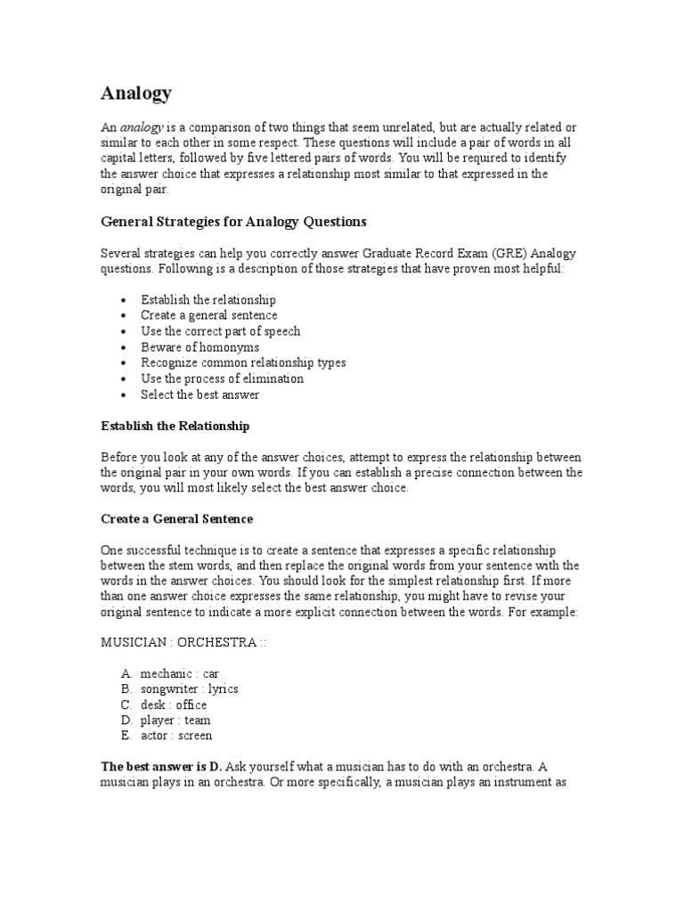 Analogy Tips | Graduate Record Examinations | Part Of Speech