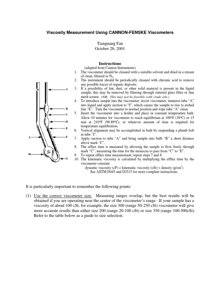Viscosity Measurement Using CANNON-FENSKE Viscometers | PDF | Viscosity ...