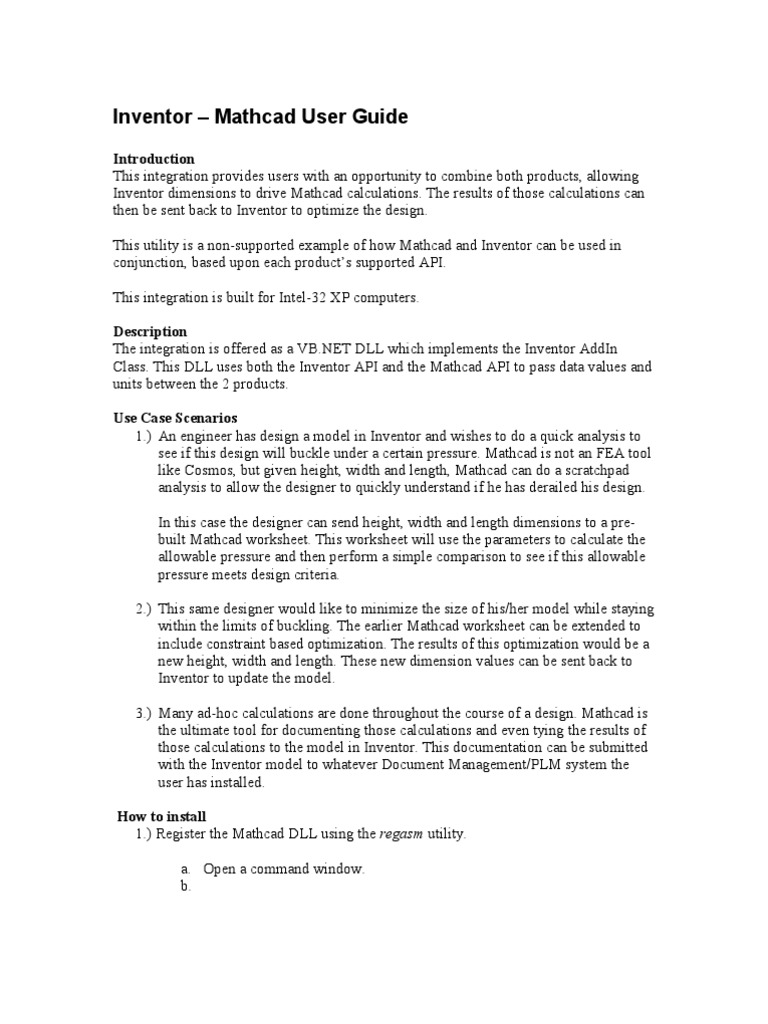 Inventor-Mathcad Integration Install & User Guide | PDF | Application ...