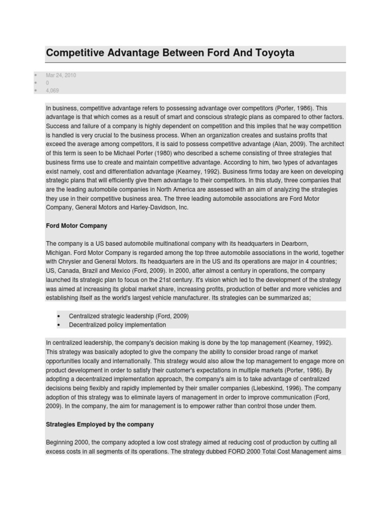 Competitive Advantage Between Ford and Toyoyta | PDF | Competitive ...