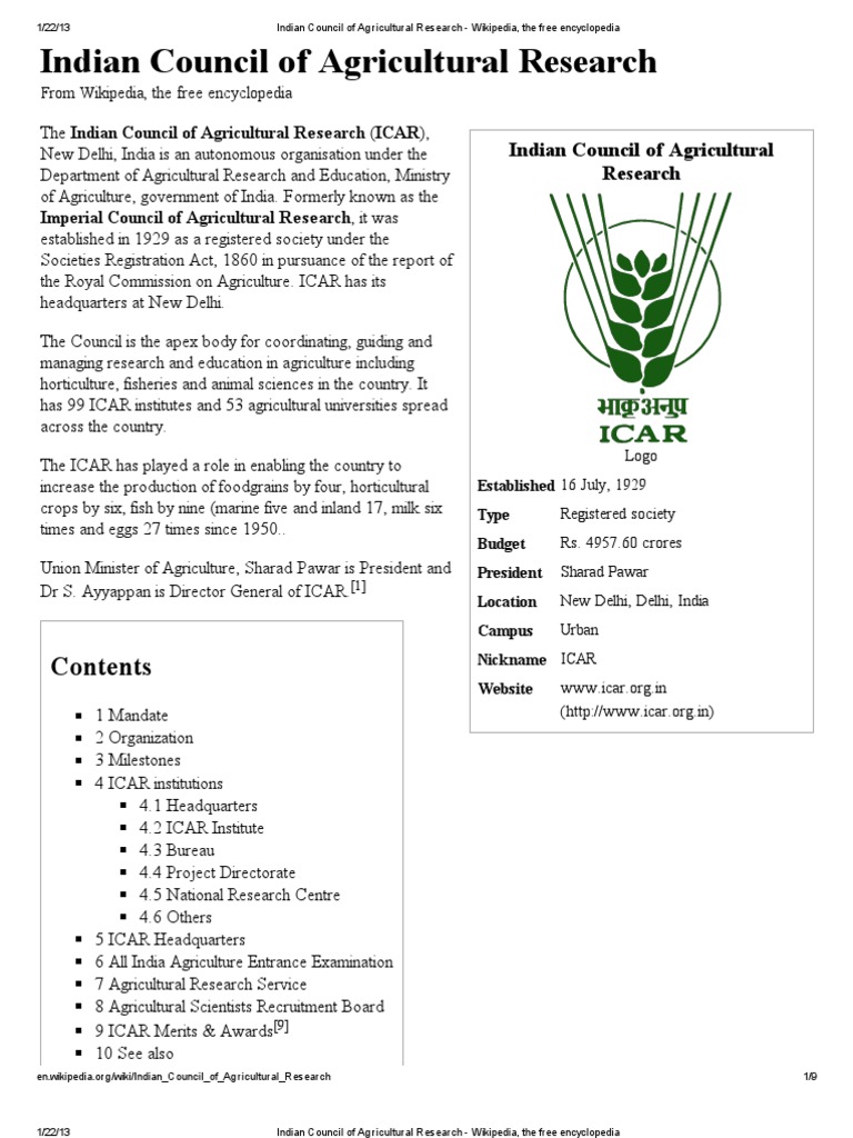 Icar Brief From Wikipedia | PDF | Land Management | Agriculture