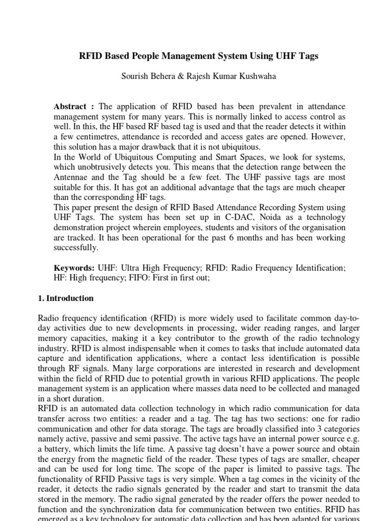 RFID Based People Management System Using UHF Tags | Download Free PDF ...